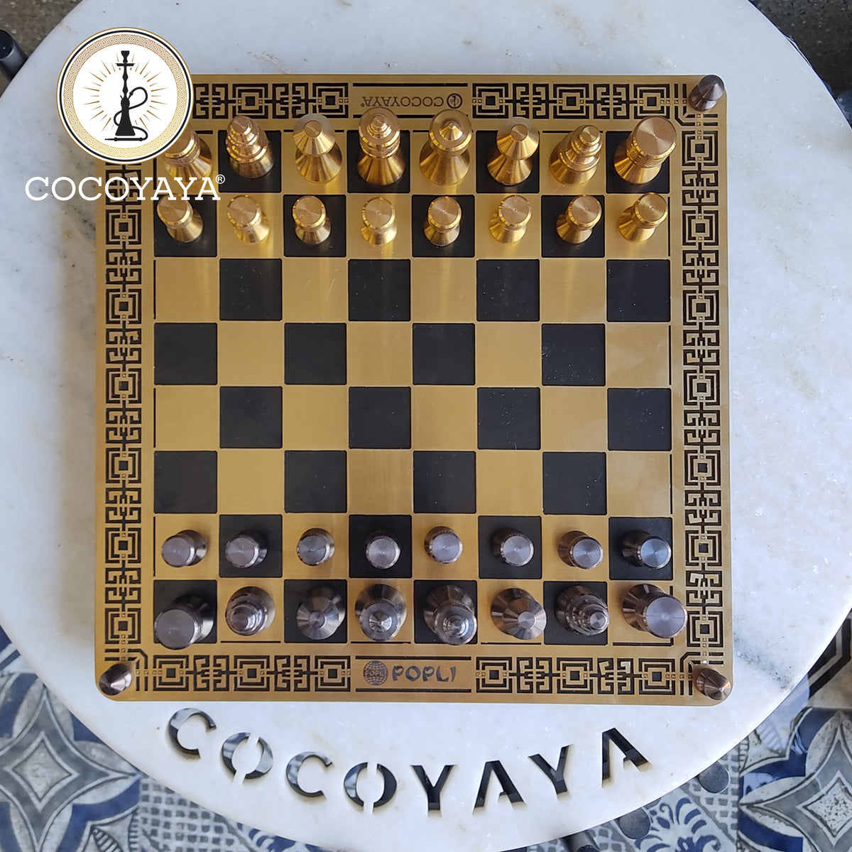 COCOYAYA Stainless Steel Chess Board Set Black Golden (12x12 Inches ...