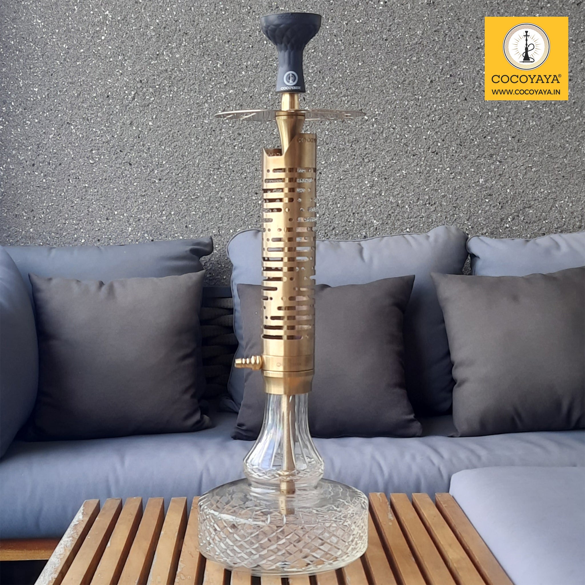 COCOYAYA Ferro Series Vivanta Hookah Golden ( Transparent Base ) With ...